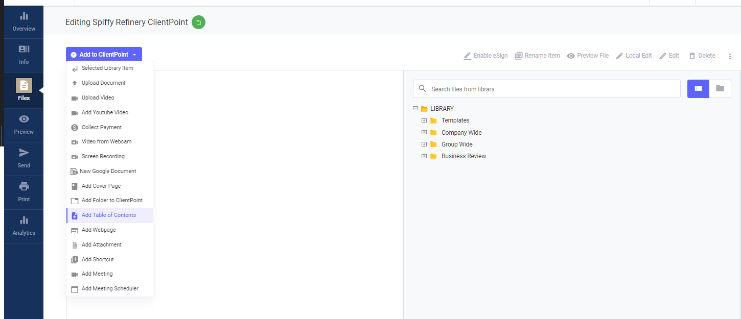 What is the table of contents (TOC) and why use it? – ClientPoint