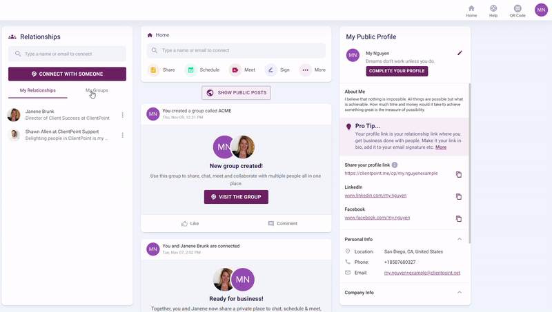 How to share to a group timeline? – ClientPoint